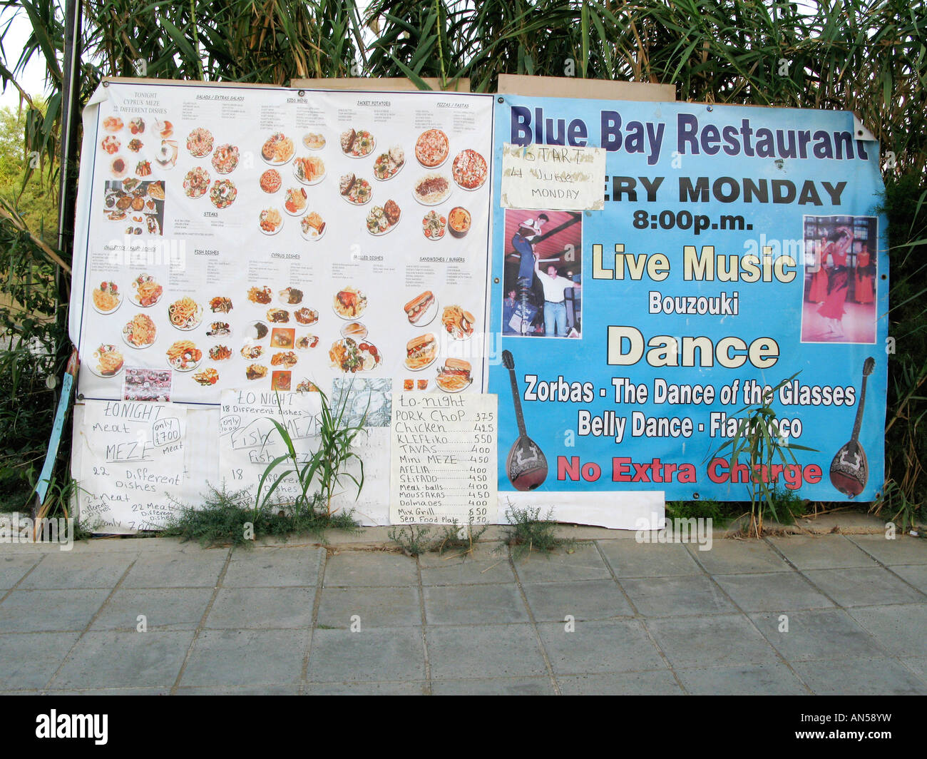 Restaurant bar sign at Pernera beach on Mediterranean island of Cyprus ...