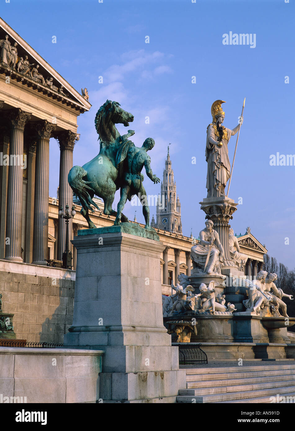 Vienna the Parliament Building left and assorted statuary centre and ...