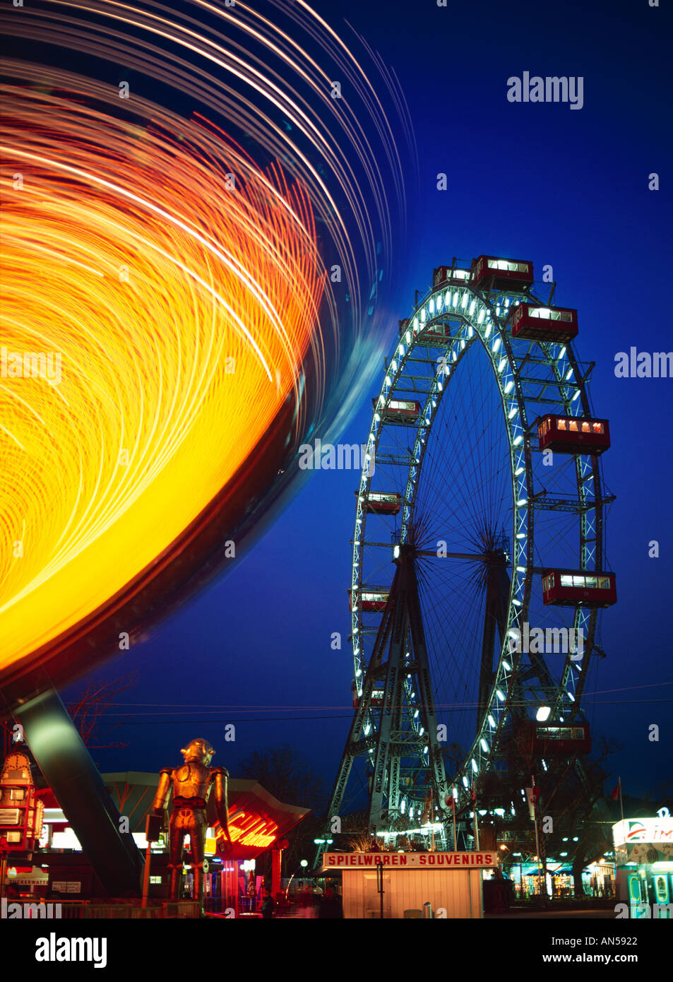 Vienna the Prater the Giant Wheel right and part of the Fun Fair Stock ...