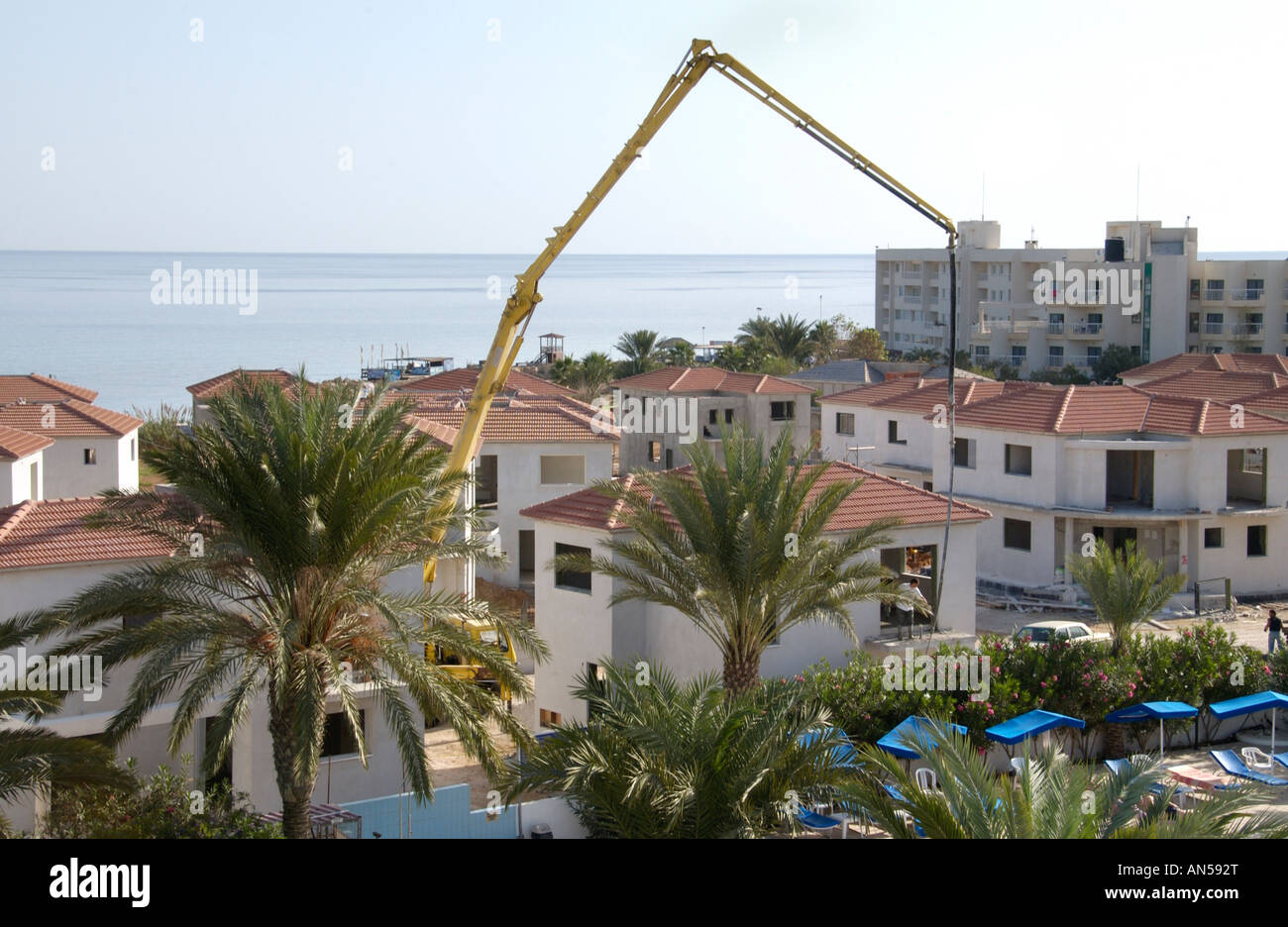 Houses under construction at Pernera Cyprus EU concrete pump at work ...