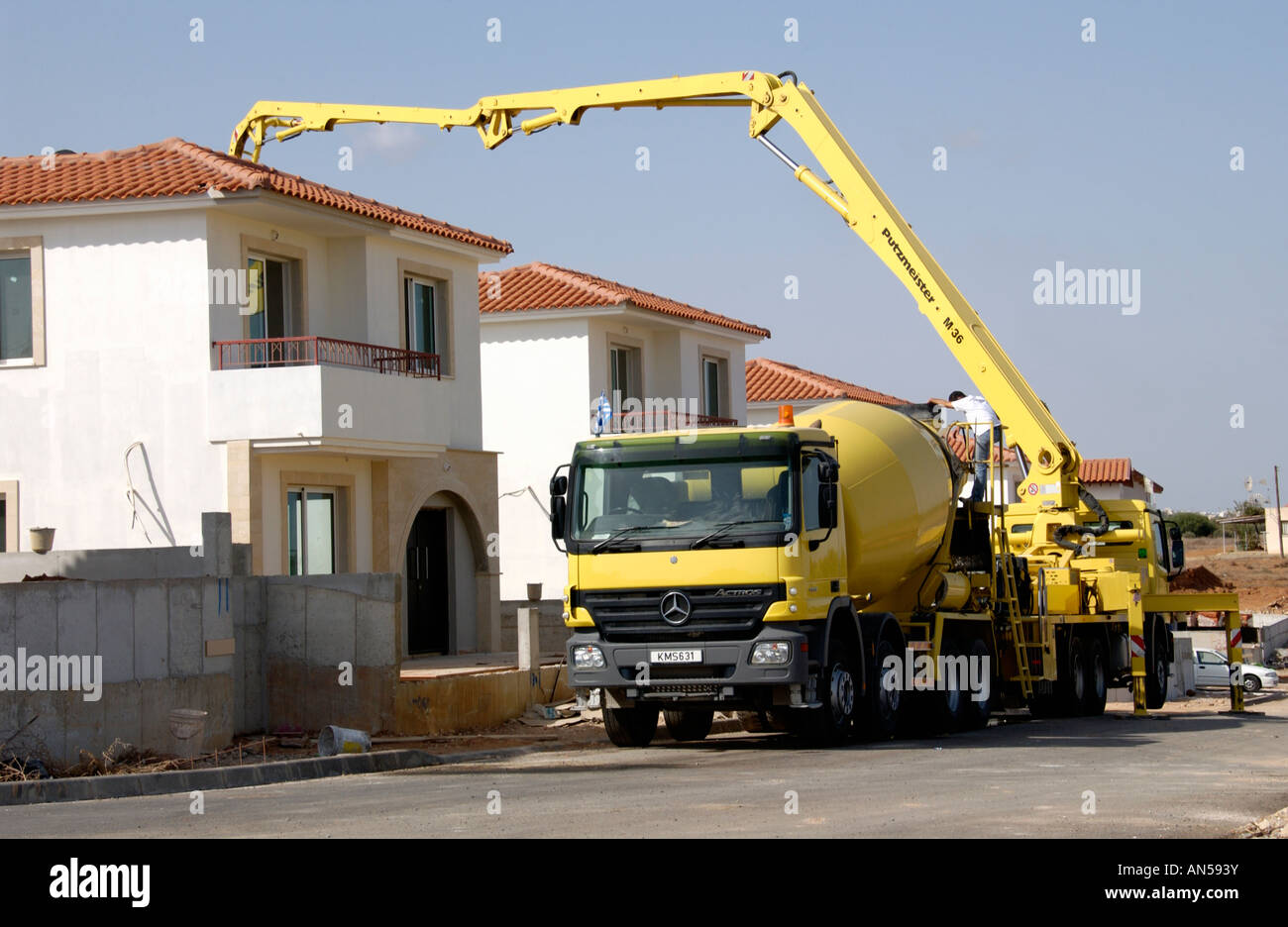 Houses under construction at Pernera Cyprus EU concrete pump at work ...