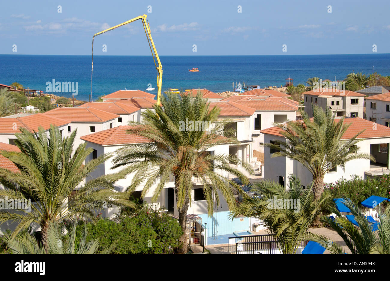 Houses under construction at Pernera Cyprus EU concrete pump at work ...
