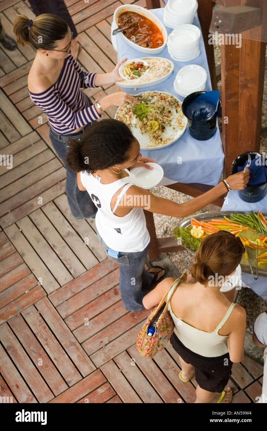 girls eating at buffet from above Stock Photo - Alamy