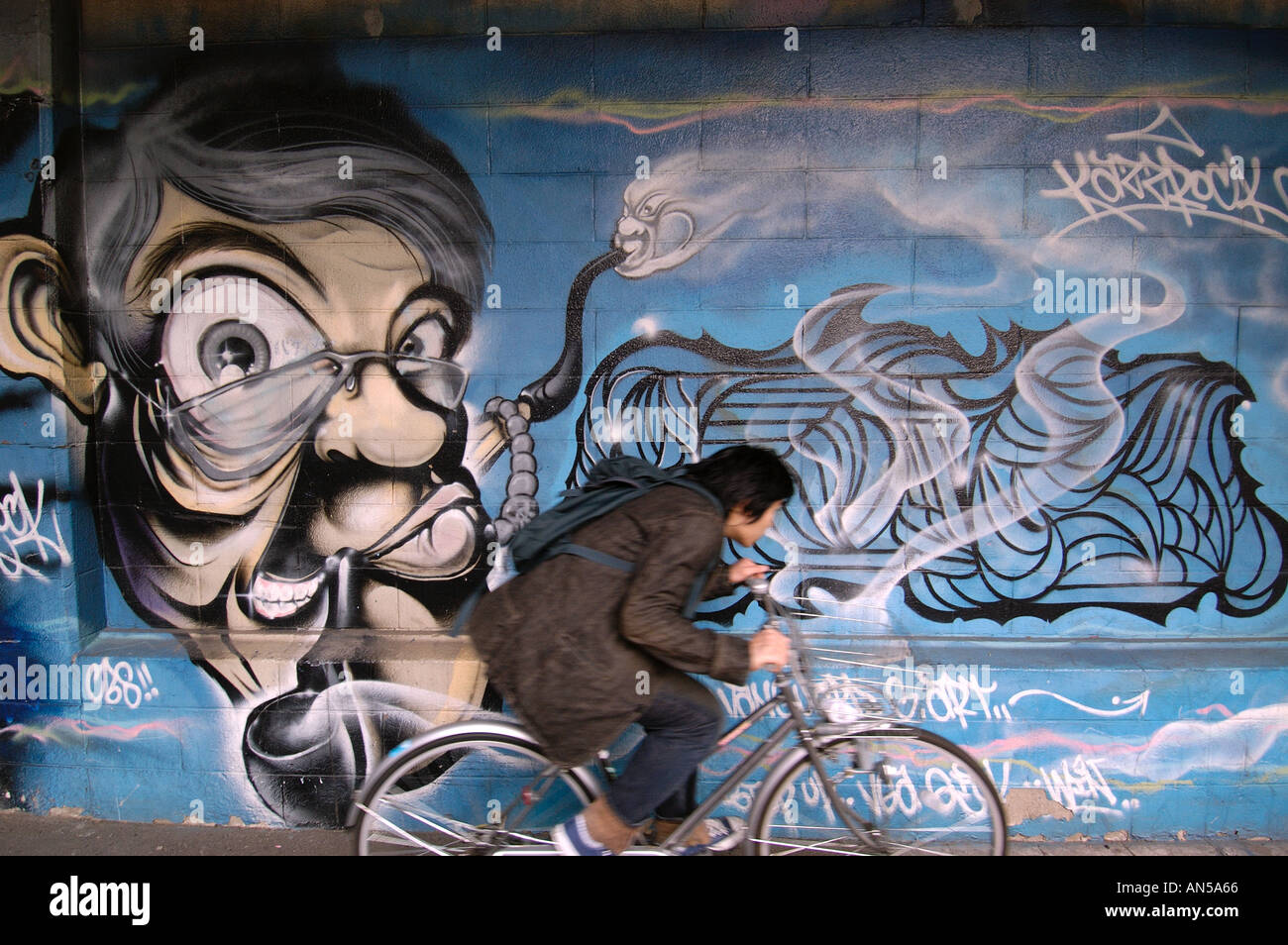 Graffiti covers a railway bridge in Yokohama Japan 2005 Stock Photo - Alamy