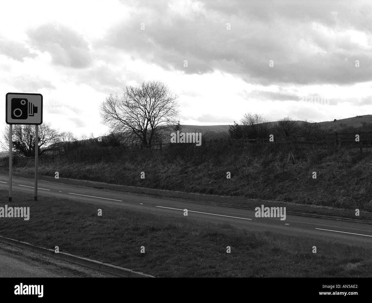Speed camera sign on road Black and White Stock Photos & Images - Alamy