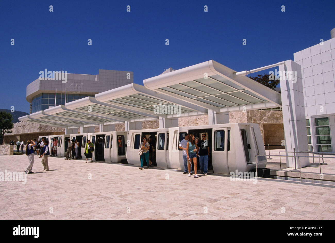 California Los Angeles The Getty Center Arrival Plaza tram Stock Photo ...
