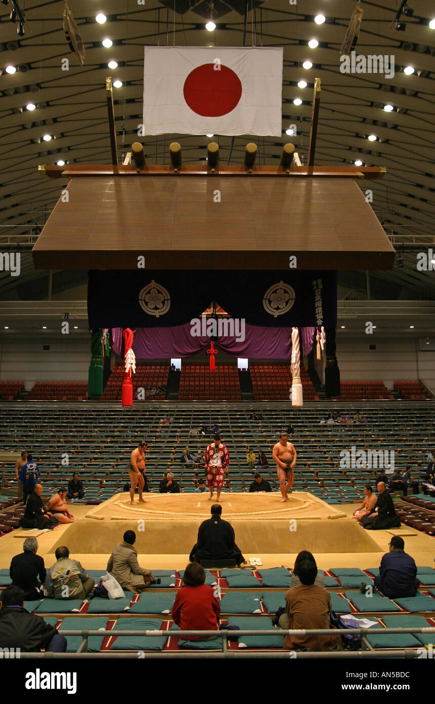Typical Sumo wrestling clay ring in famous empty venue stadium Osaka ...
