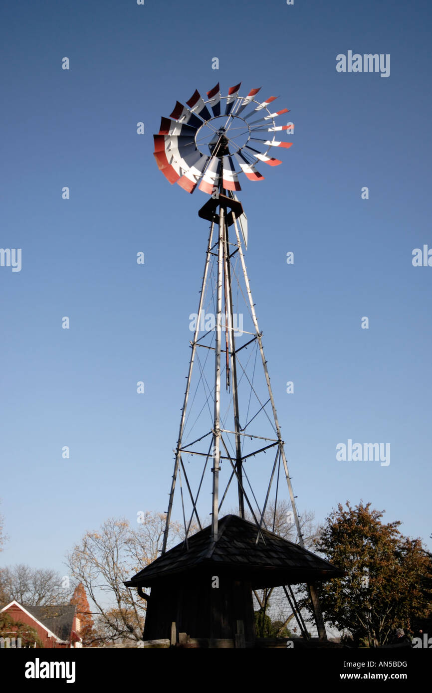 Windmill with Red, White and Blue Blades Stock Photo - Alamy