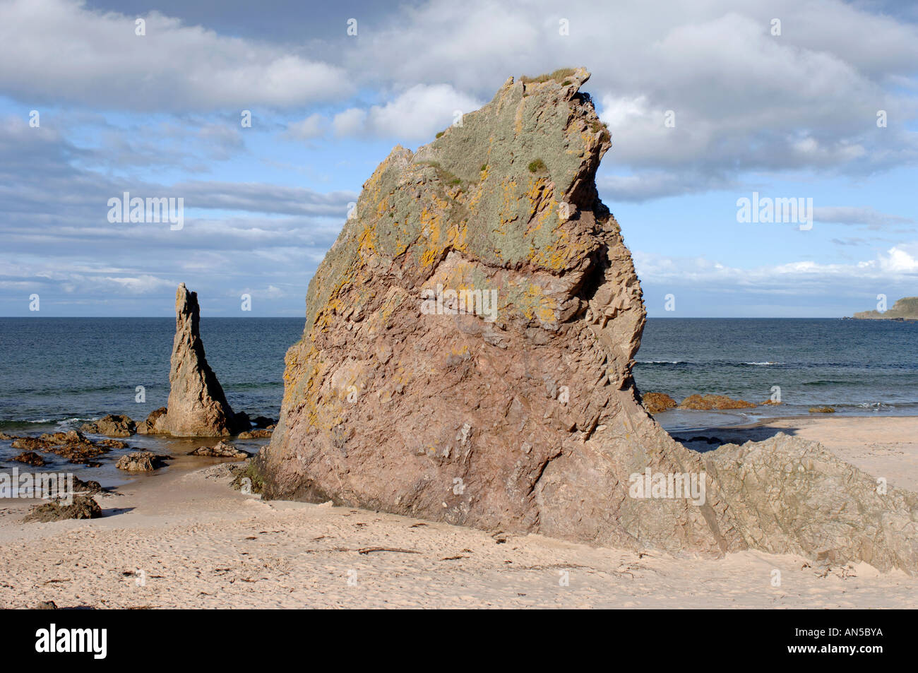 The Three Kings, rock stacks on Cullen beach, Moray. Grampain Region ...