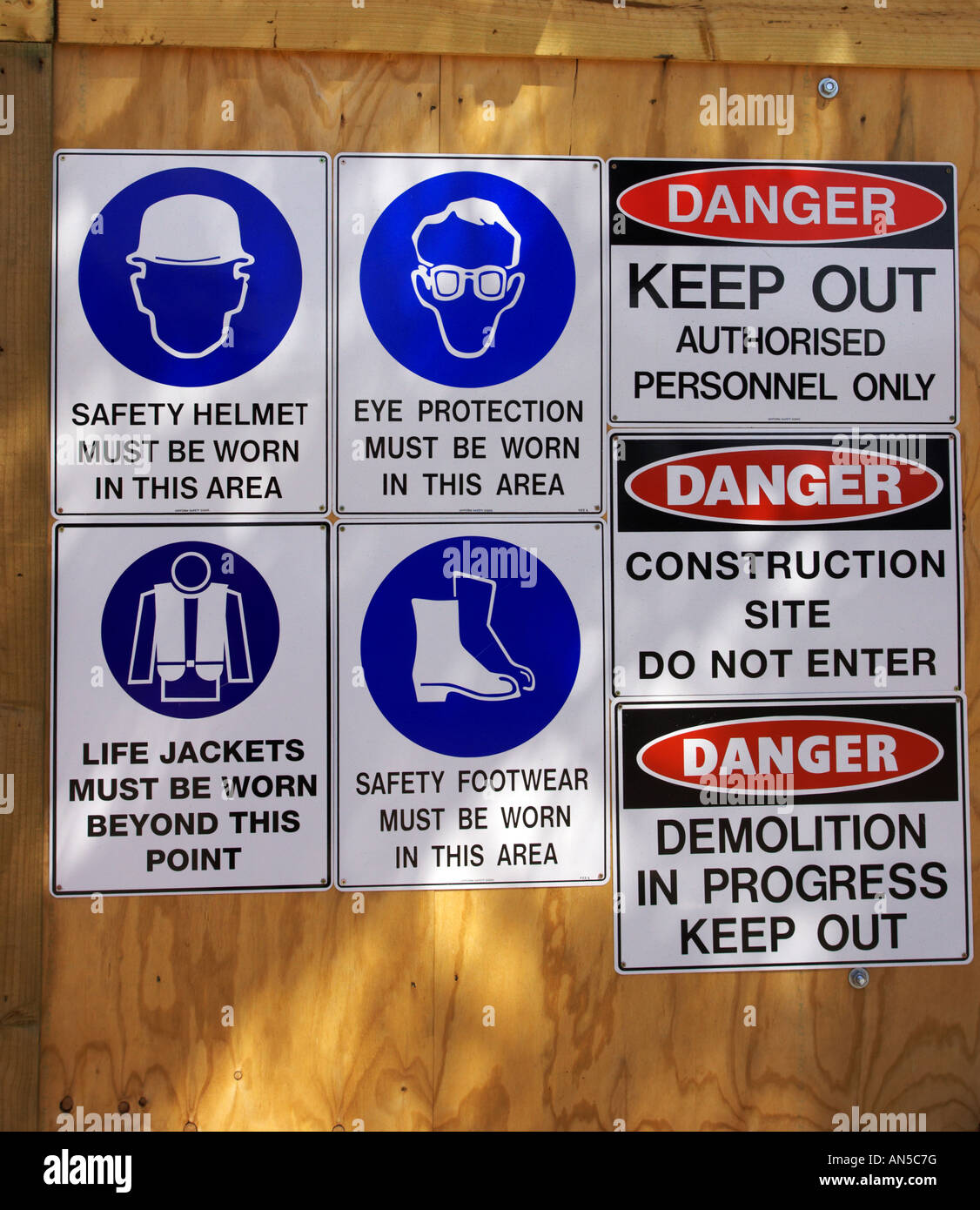 Safety signs on a construction site Stock Photo - Alamy