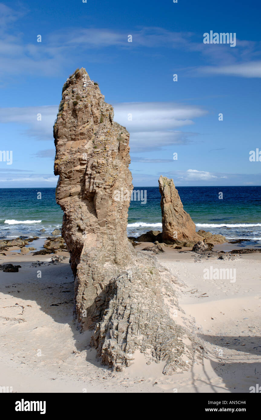 The Three Kings, rock stacks on Cullen beach, Moray. Grampain Region ...