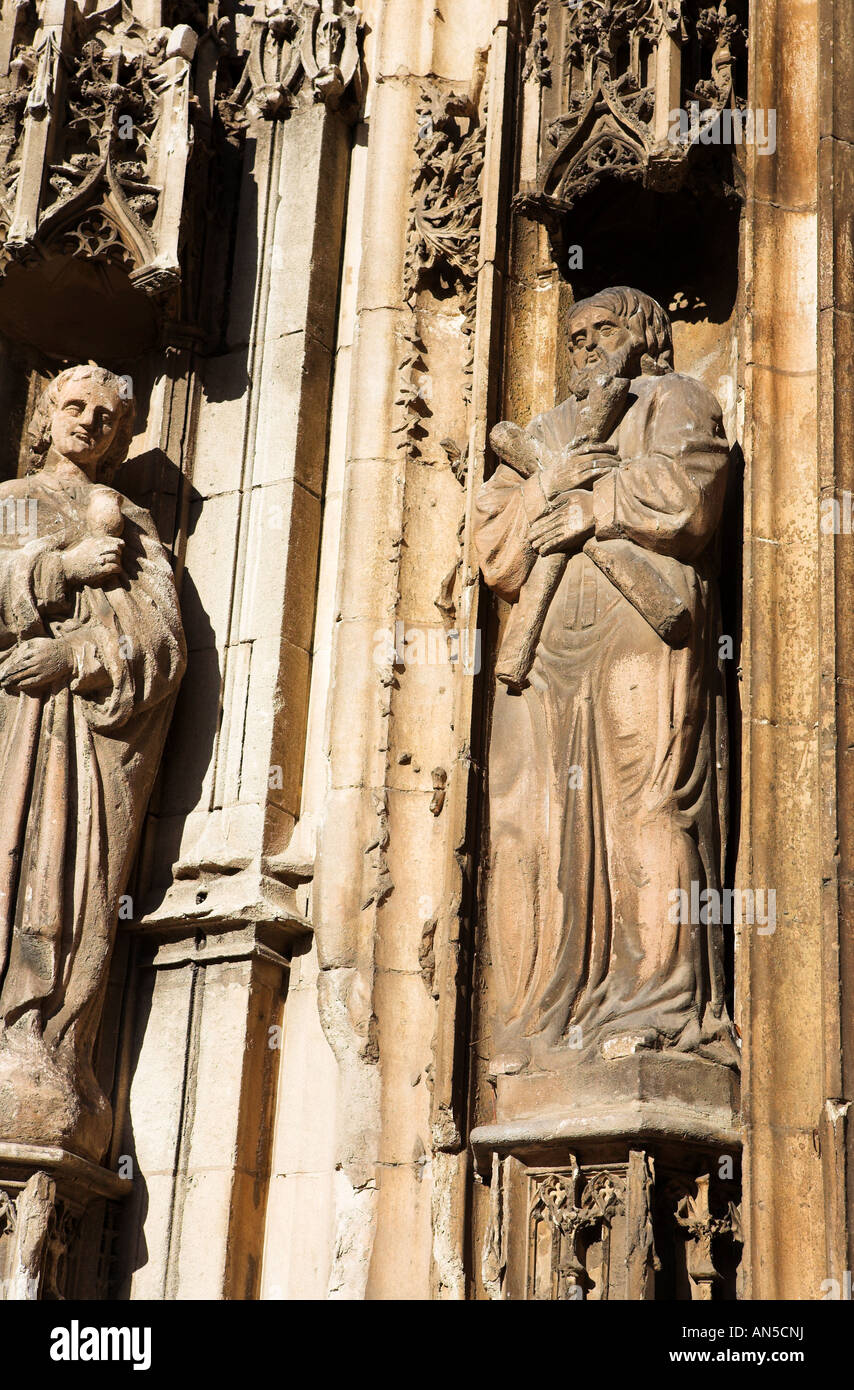 Statues, outside the door of the main entrance to the cathedral in Aix ...