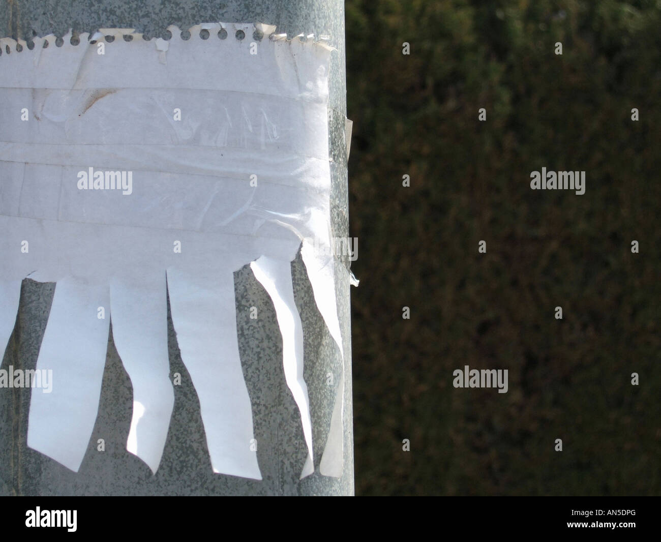 Paper pasted on a metallic pole Stock Photo - Alamy