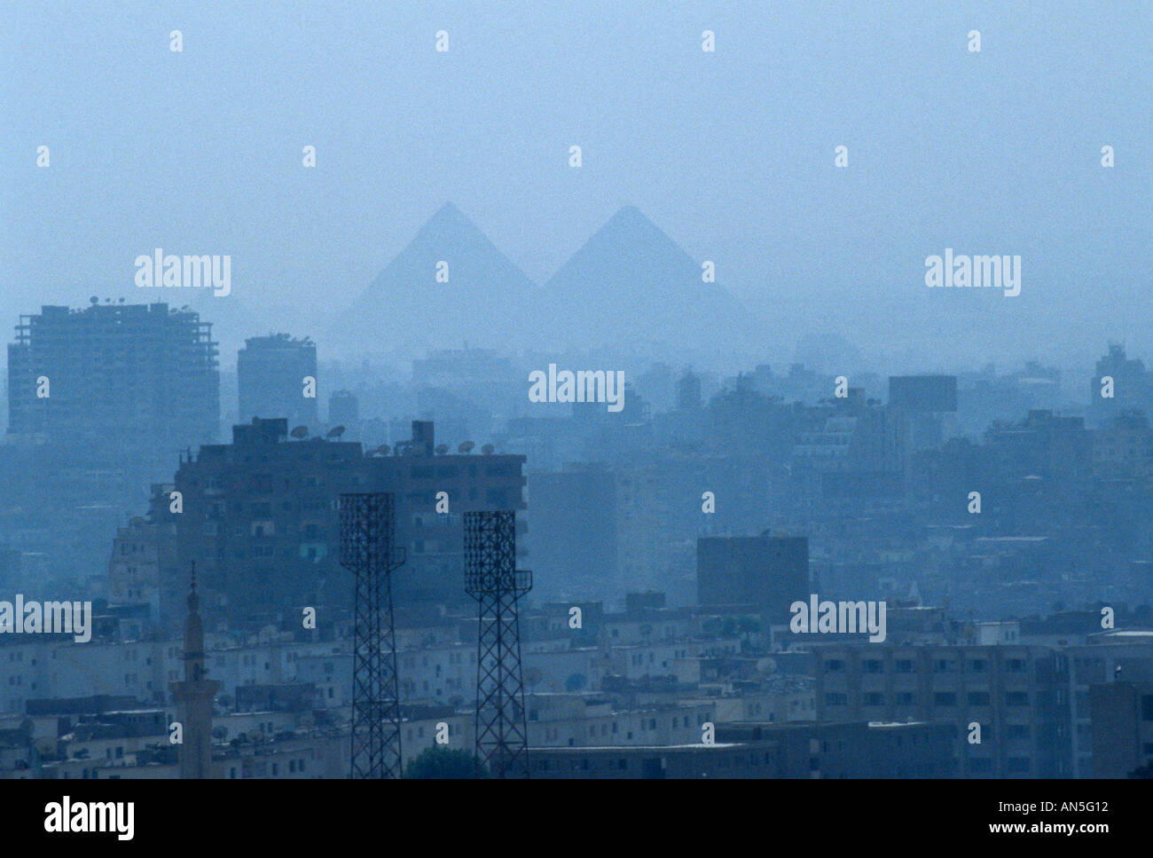 Cairo skyline with pyramids in the background, Egypt Stock Photo - Alamy