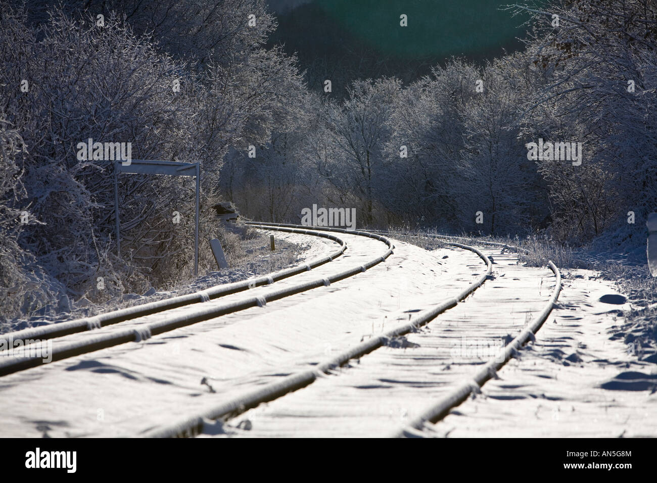 Snow covers the tracks after a November snowfall Stock Photo - Alamy