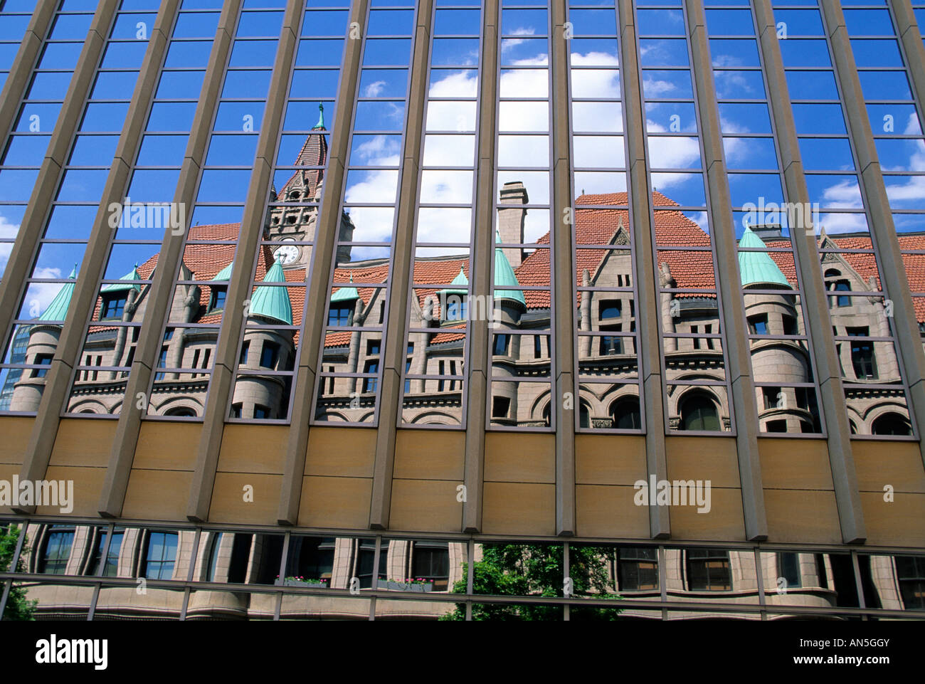 REFLECTION OF HISTORIC LANDMARK CENTER IN RICE PARK AREA OF DOWNTOWN ST ...