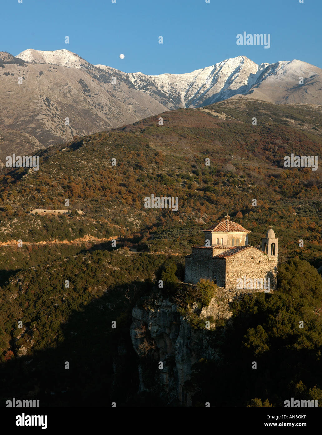 Profitis Ilias monastery above Vorio, one of the Gaitses villages, Mani ...