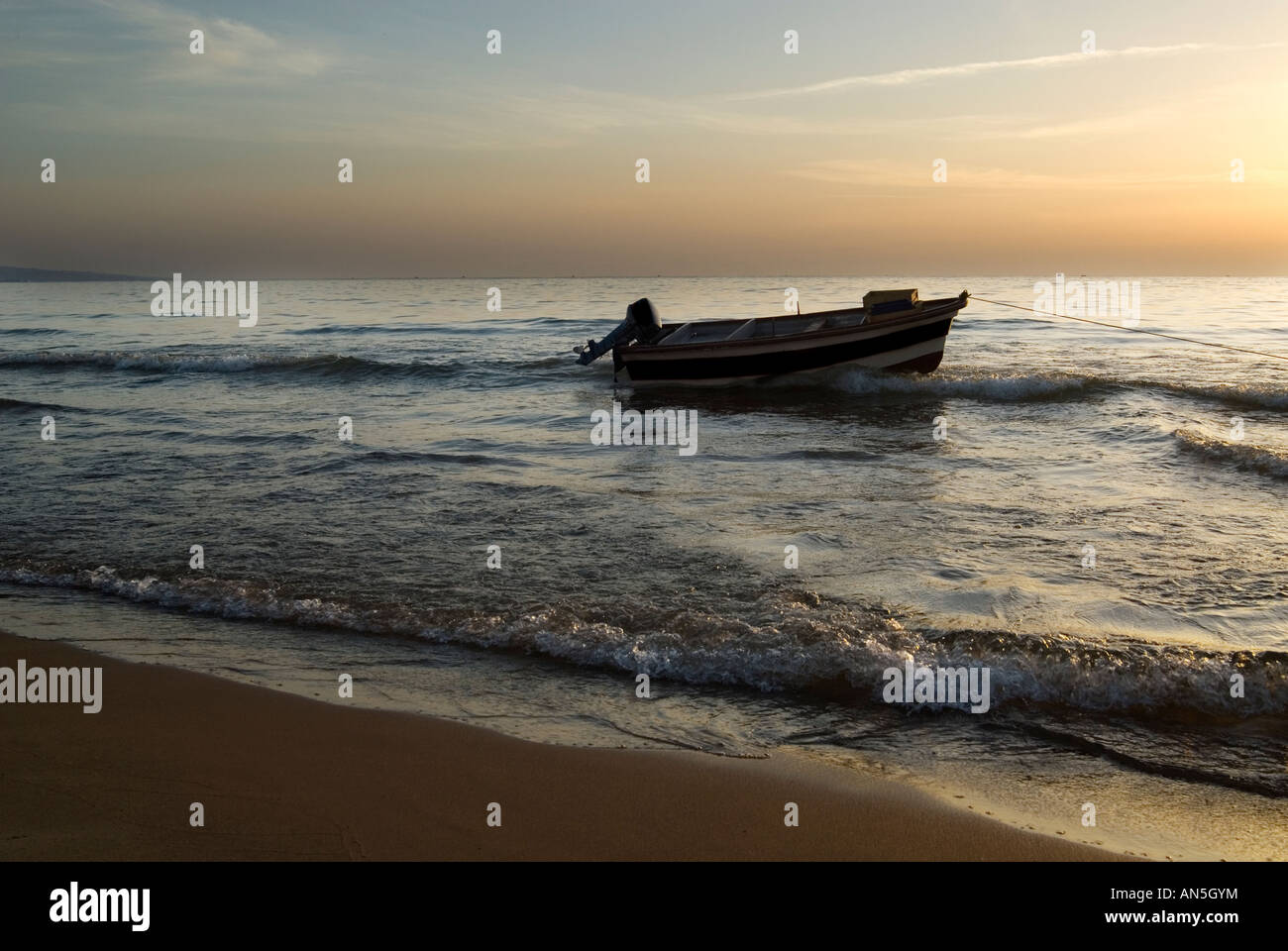 Empty fishing boat in the Mediterranean sea Beirut Lebanon Middle East ...