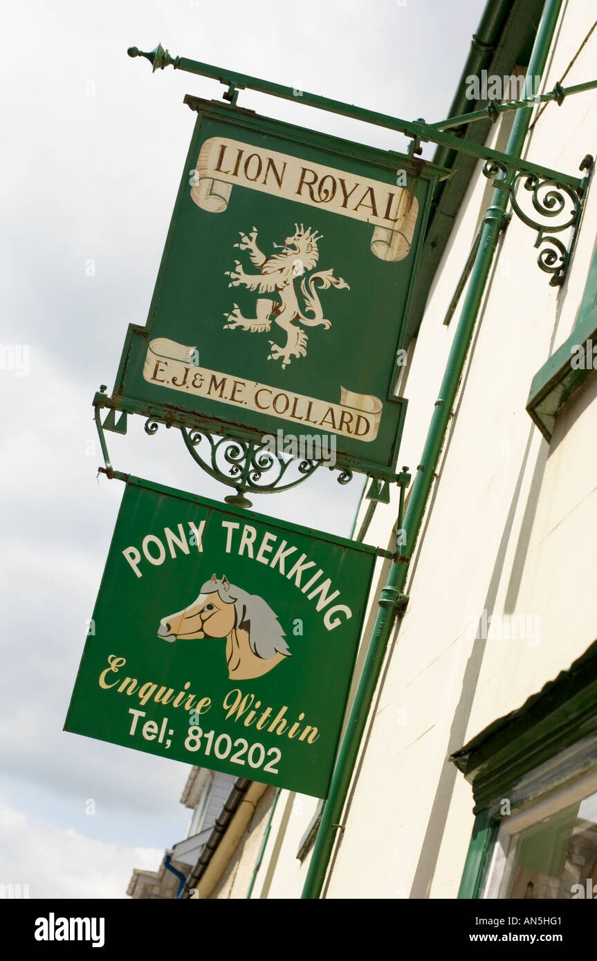 The Royal Lion Hotel and Pony Trekking signs Rhayader Powys Mid Wales ...