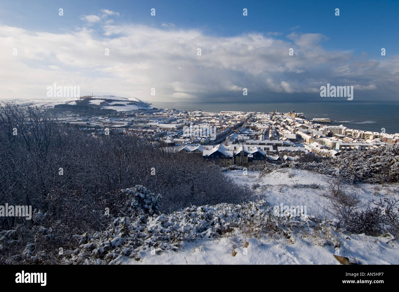 Aberystwyth in snow winter wales UK Stock Photo - Alamy