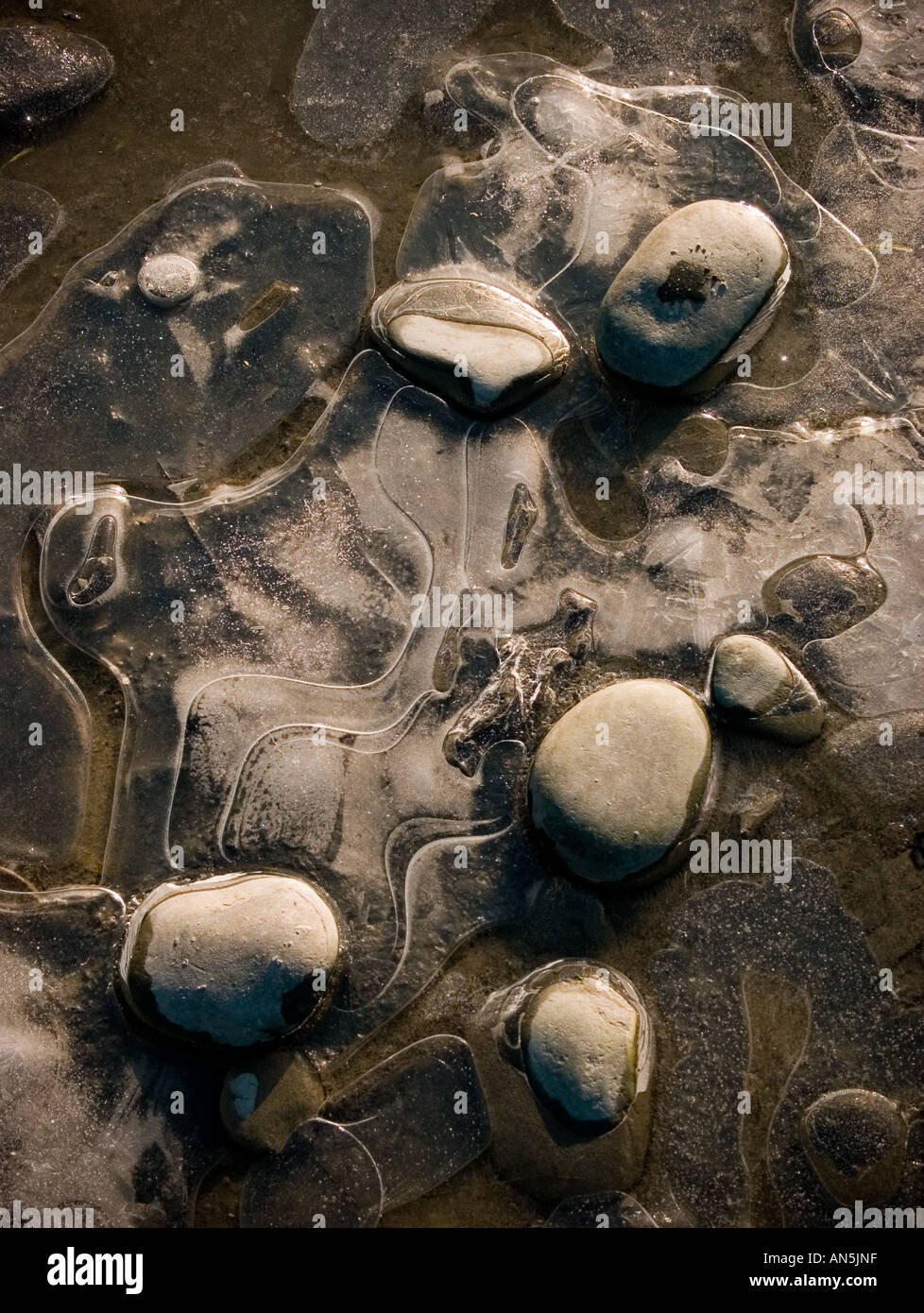 patterns of frozen water pebbles air bubbles and ice in a frozen pool ...