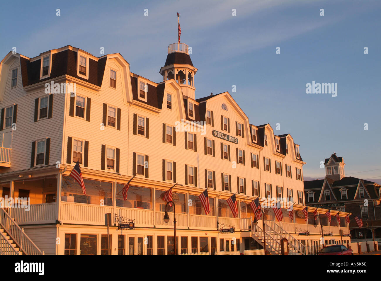 The National Hotel, Block Island, Rhode Island with Flags Historic Inn ...