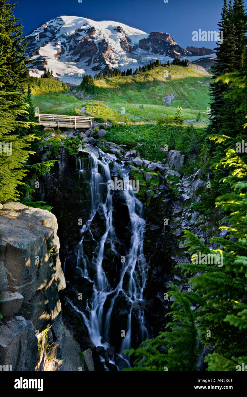 Mt Rainier and Myrtle falls Stock Photo - Alamy