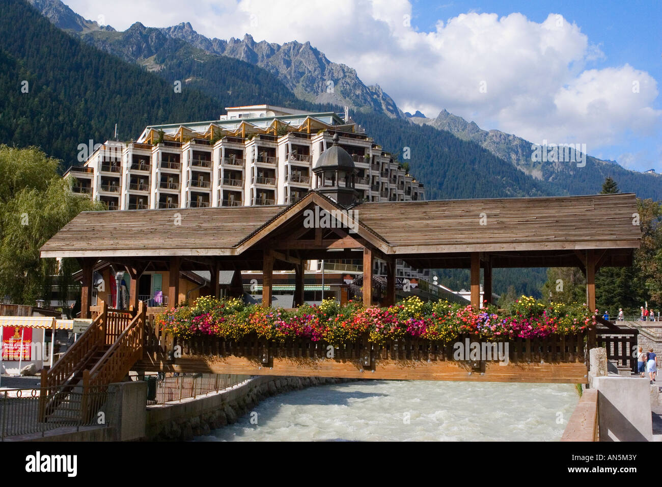 Covered bridge, Chamonix, France Stock Photo - Alamy