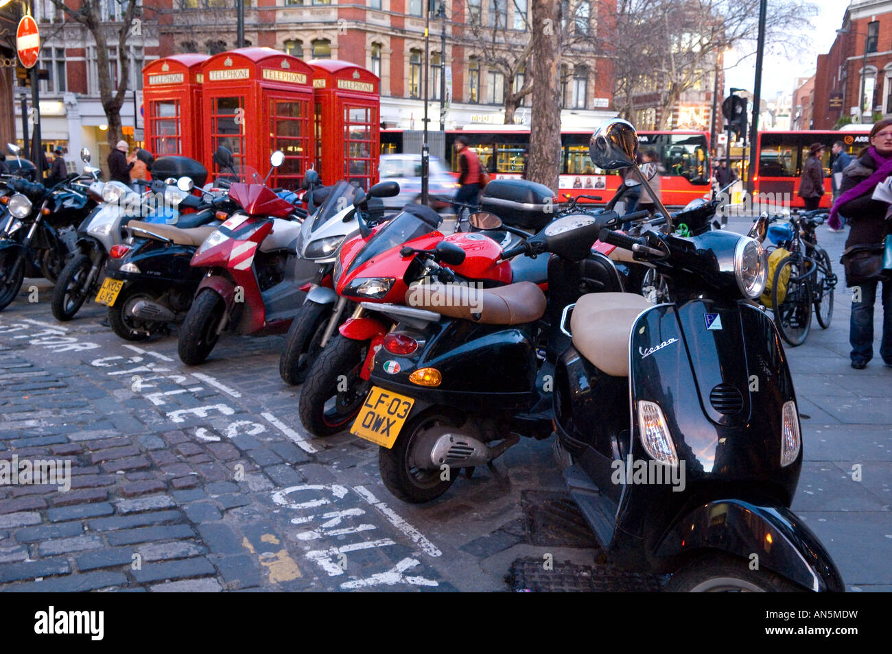 Motorcycles and scooters parked in The West End area of London Great ...