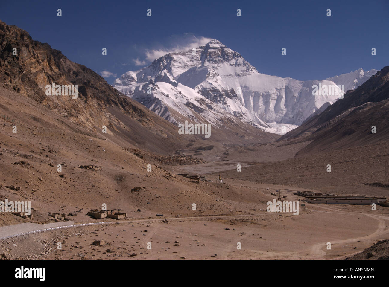 Peak of Mount Everest North Face near Everest base camp in Tibet. A new ...