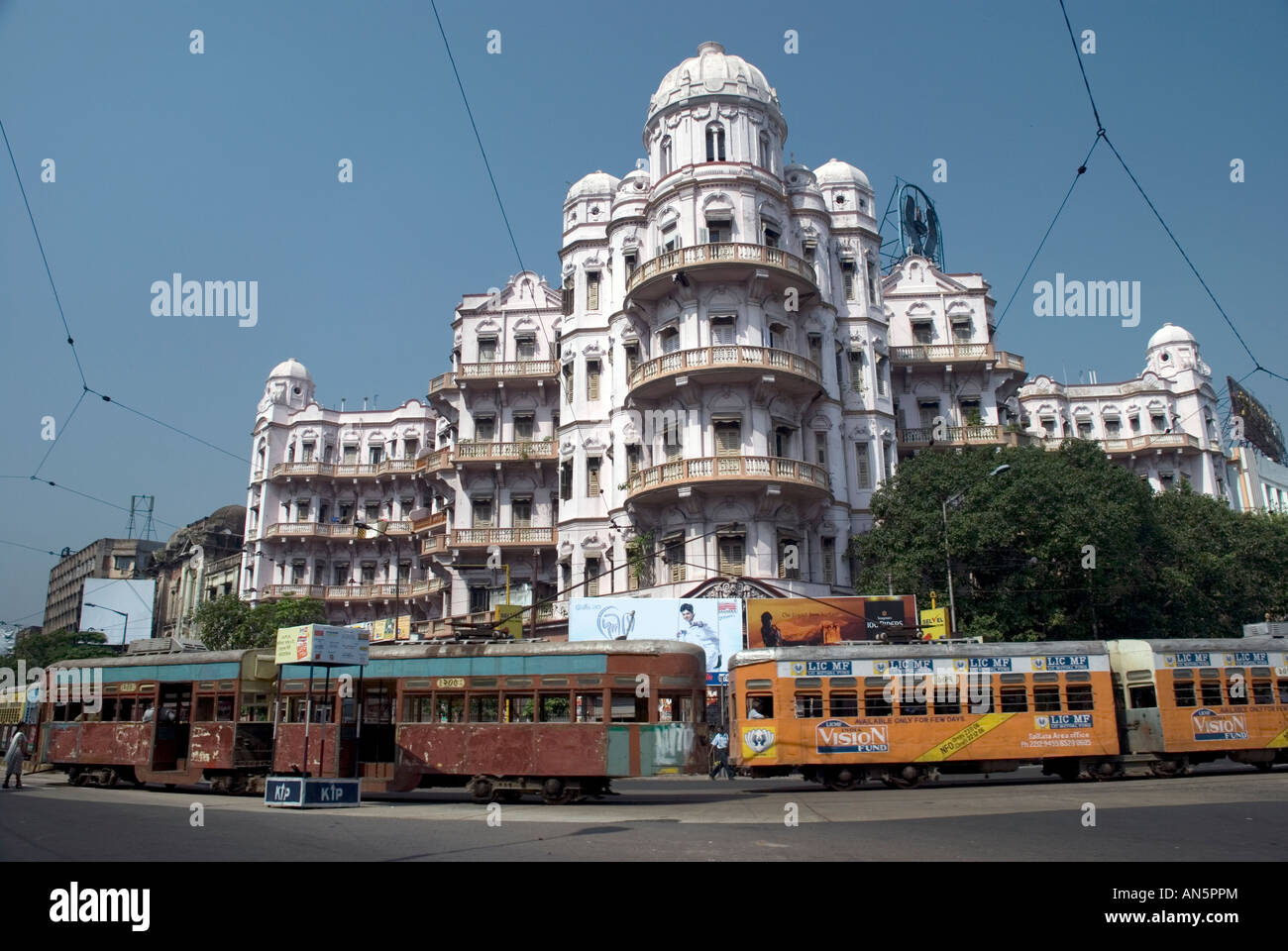 colonial raj-style building and trams, kolkata, india Stock Photo - Alamy