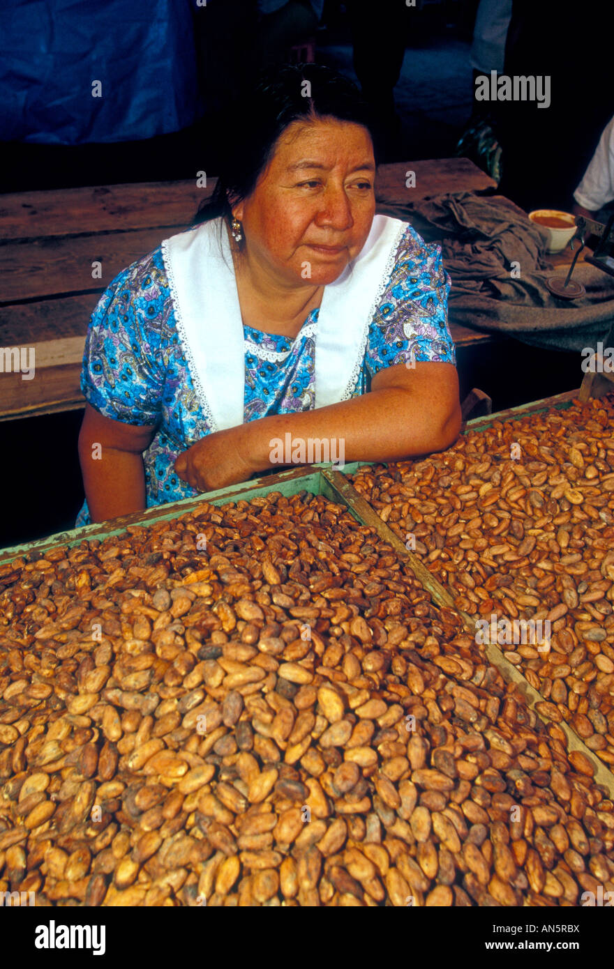 Mexican woman, food vendor, selling, cocoa, chocolate beans, Friday ...