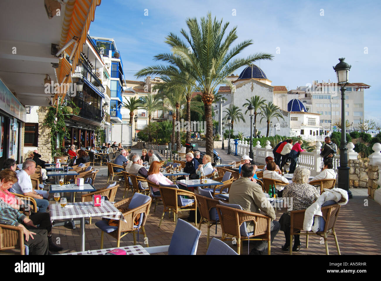 Outdoor terrace restaurant, Placa de Castelar, Old Town, Benidorm ...