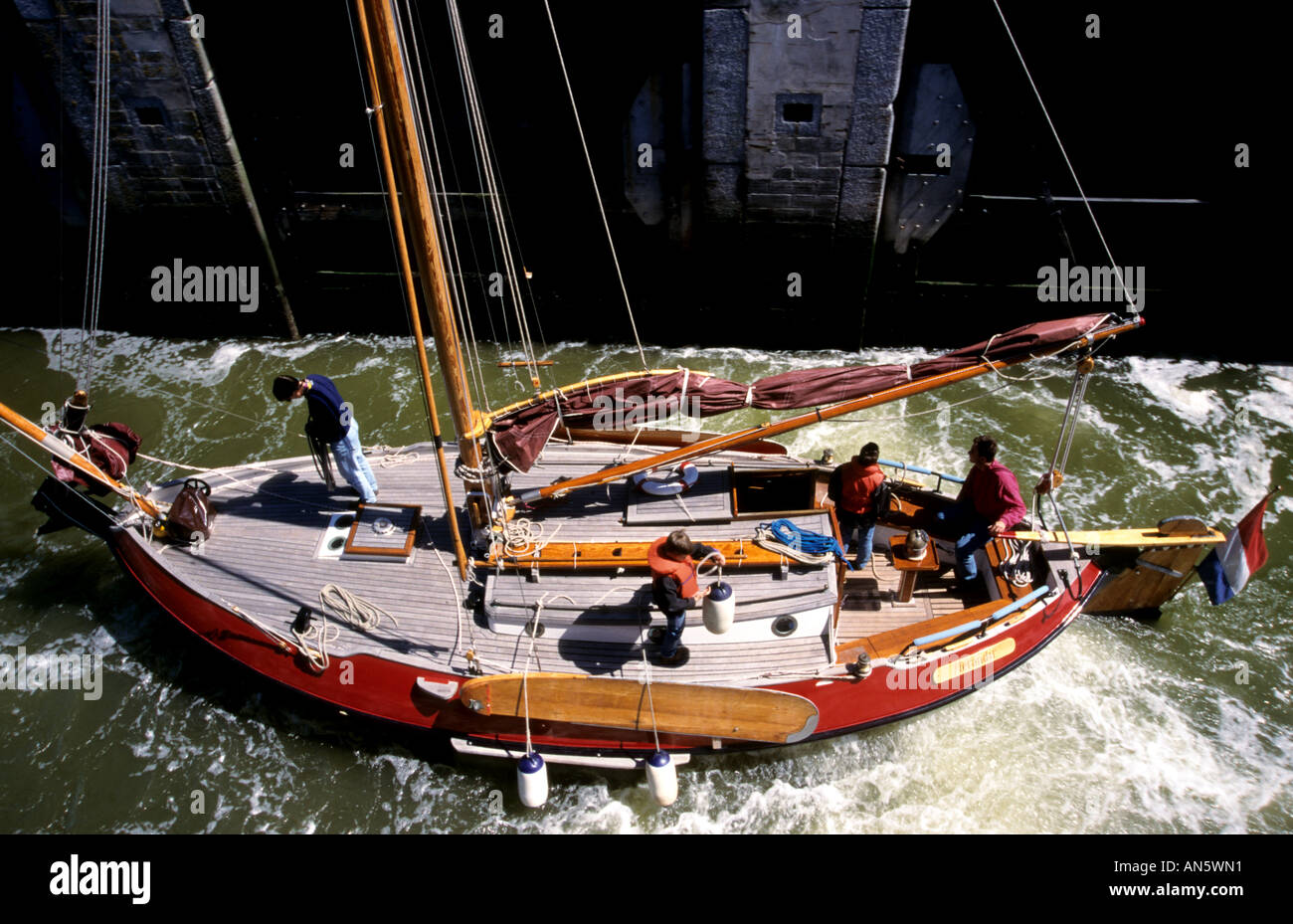 Boat sailing Lock IJsselmeer Friesland Netherlands Holland Stock Photo ...