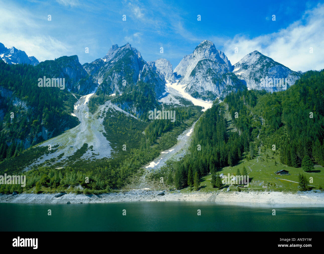 Conifer snow glaciers meadows bank shore sunshine sunshiny hi-res stock ...