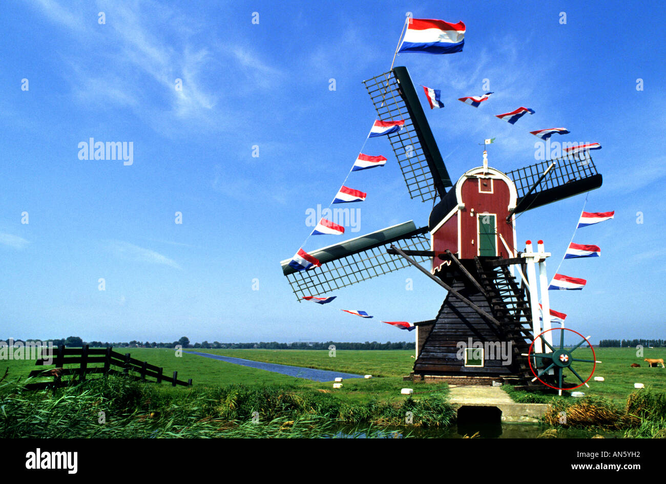 Windmill near Leiden Oude Ade Warmond De the Kaag dutch flag Windmill ...