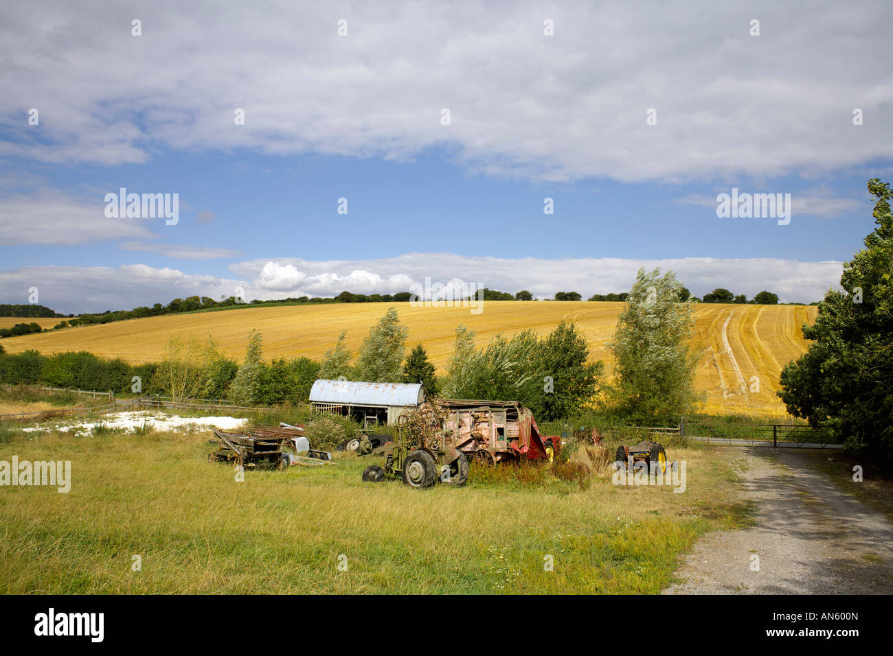 Old barn and tractors on Farmland in Wiltshire England English farming ...