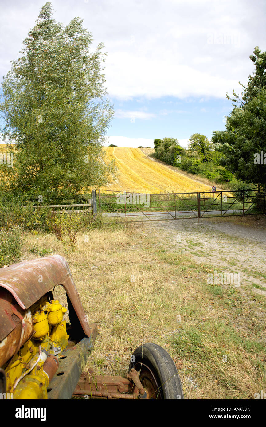 Old tractor on farmland in Wiltshire England English farming Stock ...