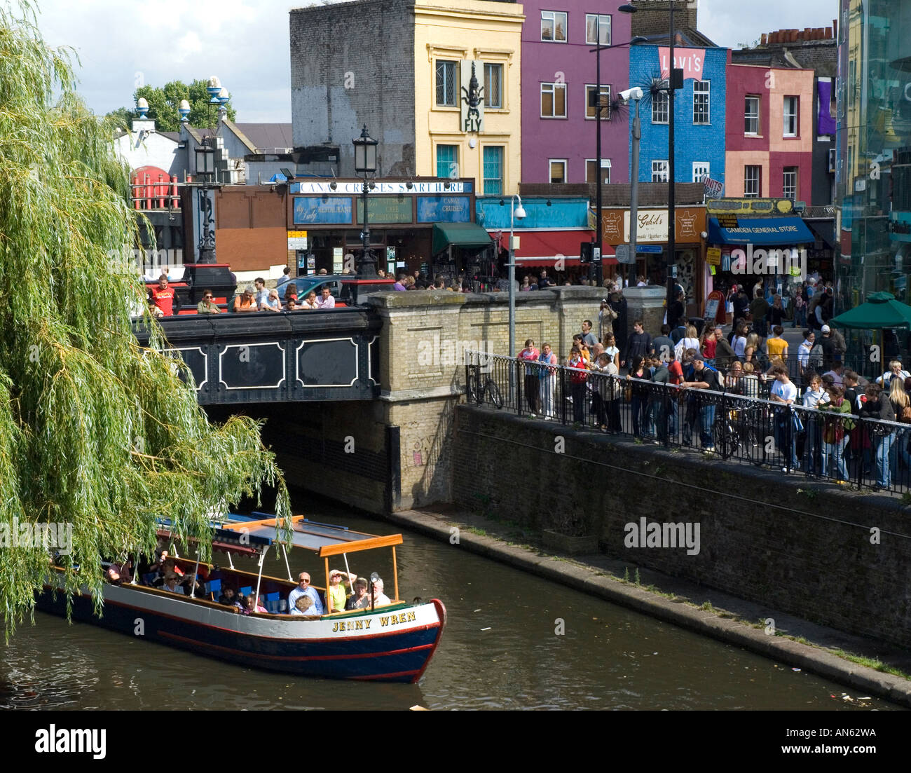 Tourist boats on Regents Canal at Camden Lock Camden Town North London NW1 England Britain UK ...