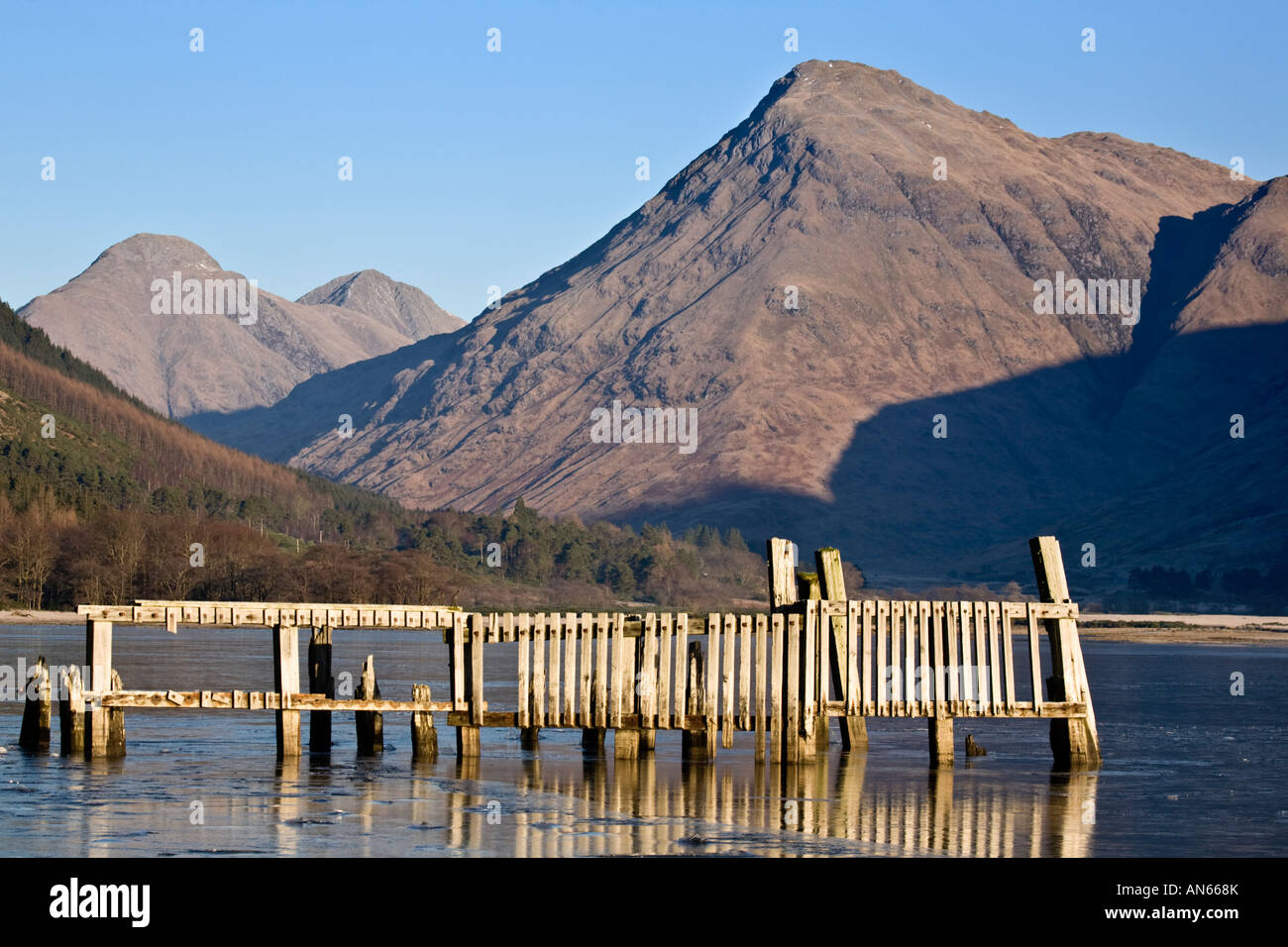 The mountains and old jetty at Loch Etive Lochaber Scottish Highlands ...