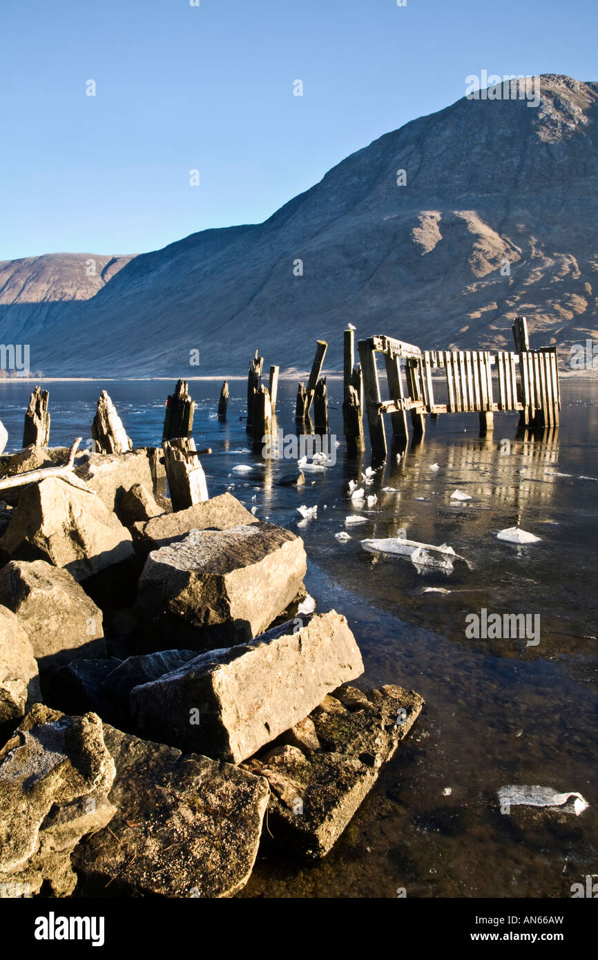 The remains of an old wooden Jetty at the head of Loch Etive Lochaber ...