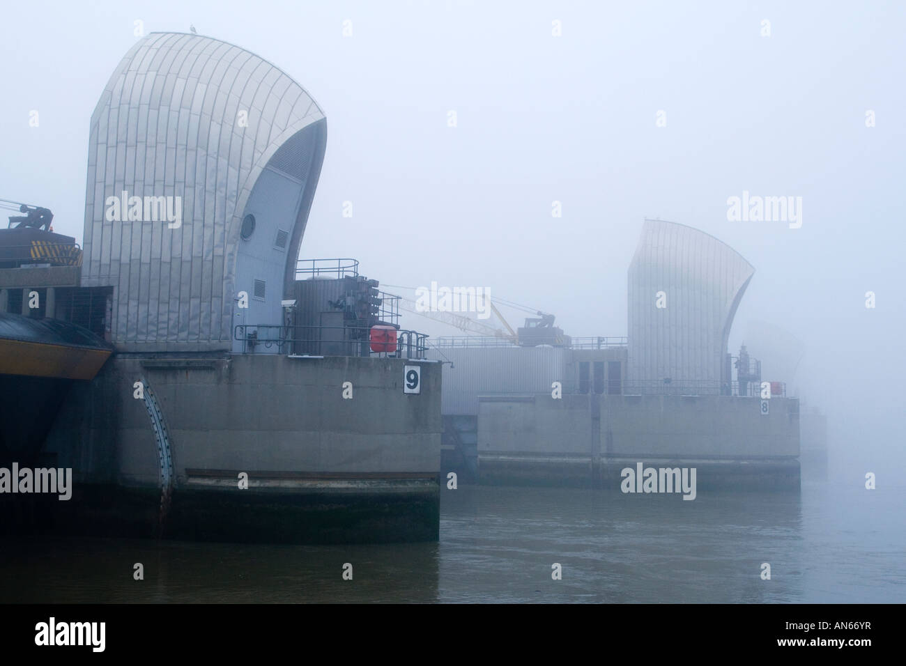 Thames Barrier in fog Stock Photo - Alamy