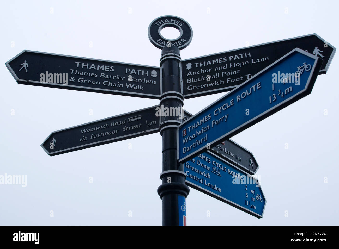 Direction sign at Thames Barrier Stock Photo - Alamy