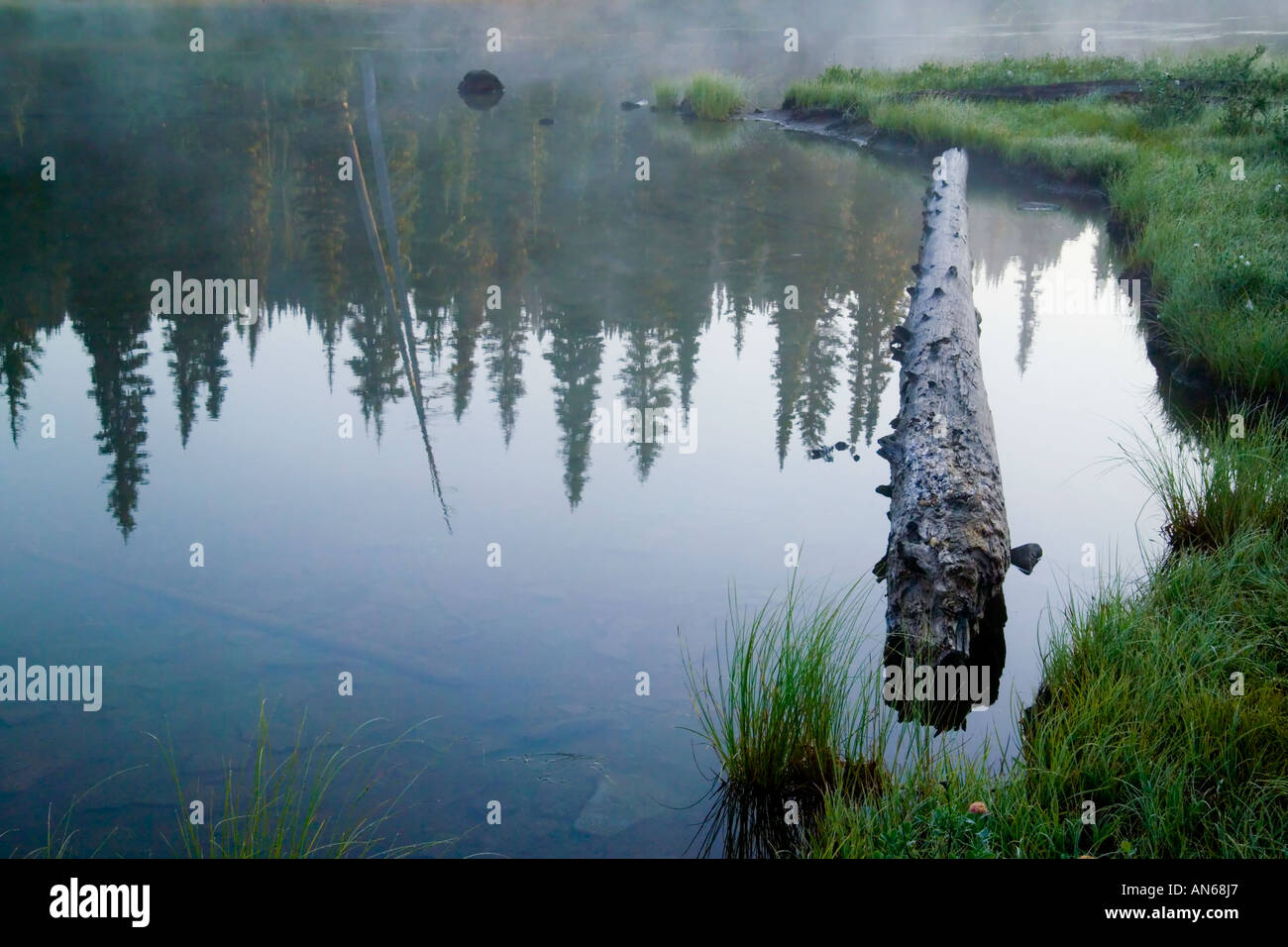 Lake Reflection with Hovering Fog Stock Photo - Alamy