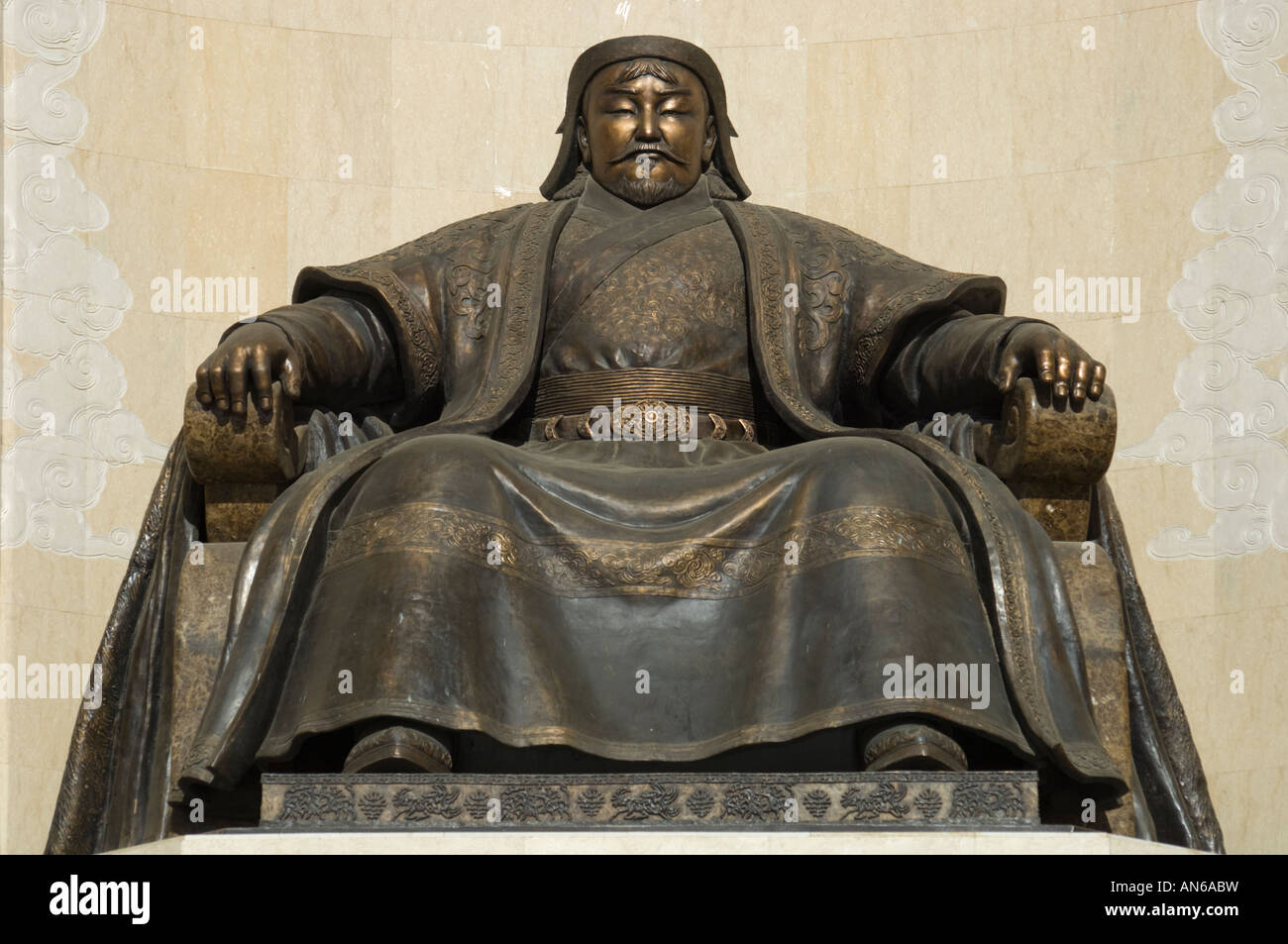 Mongolia Ulaanbaatar Sukhbaatar square huge statue of chinggis khan ...