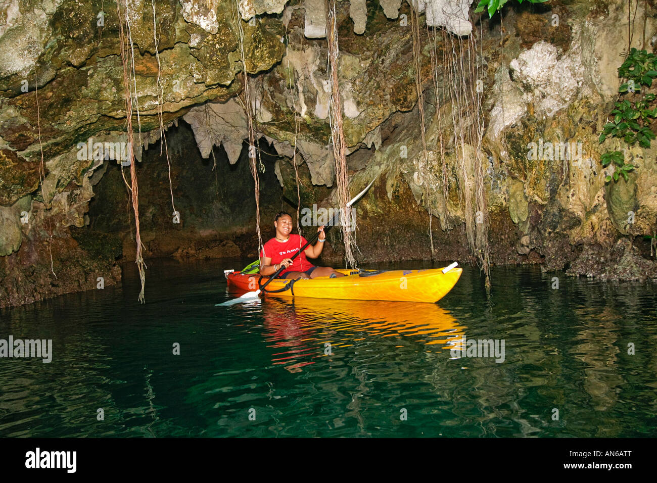 Kayaking in a shallow cave in the Rock Islands Palau Micronesia Stock ...