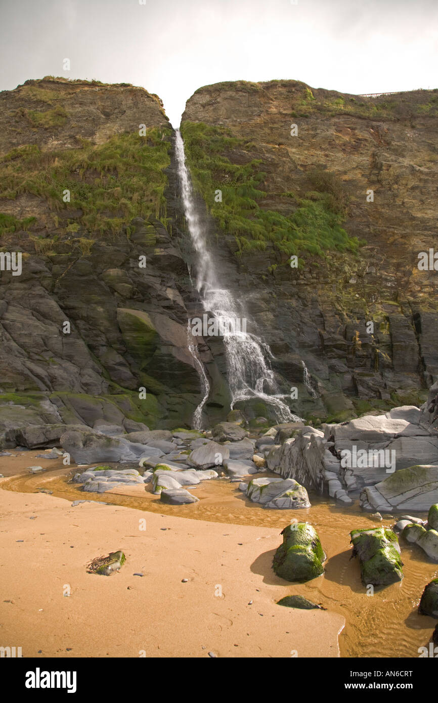Tresaith Beach Ceredigion Cardiganshire waterfall Stock Photo - Alamy