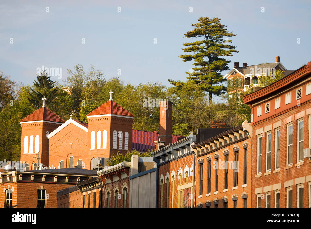 ILLINOIS Galena Main Street downtown shopping district in early morning ...