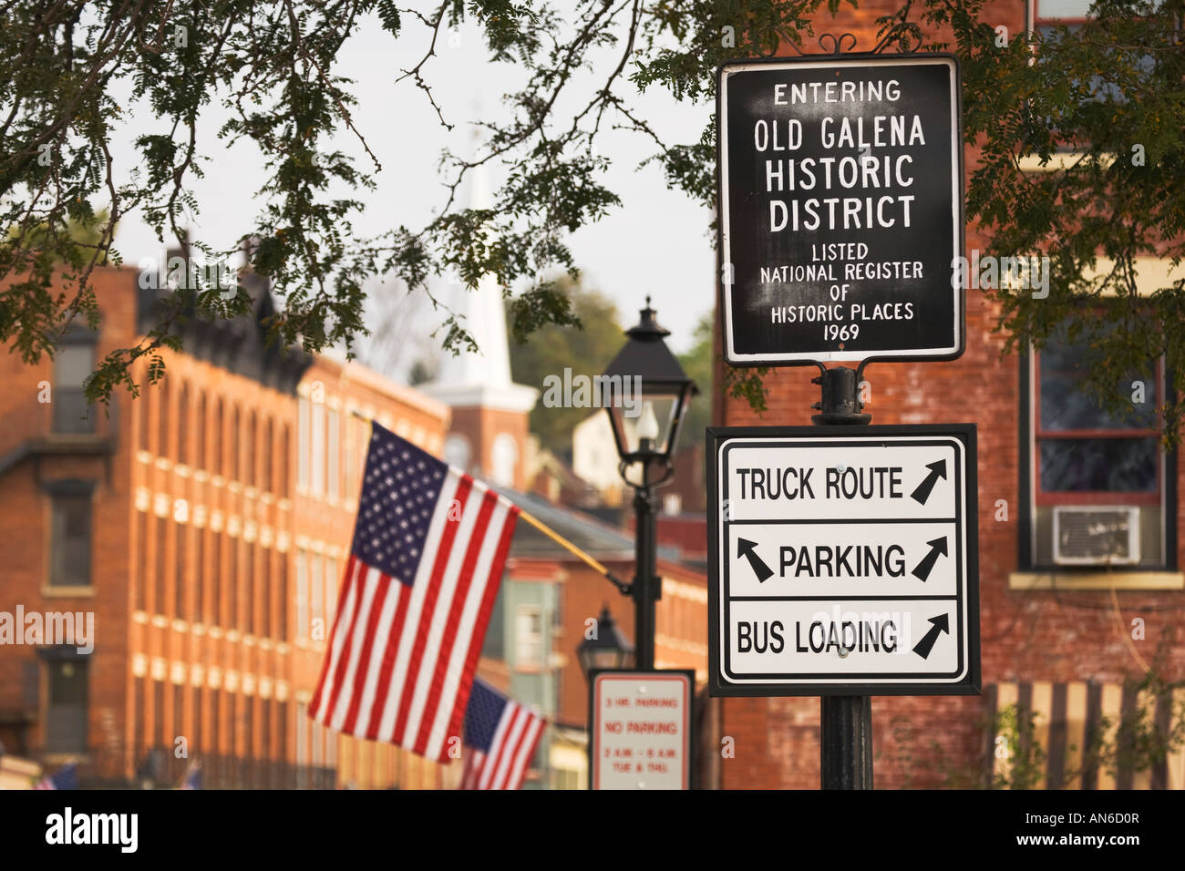 ILLINOIS Galena Entering Old Galena Historic District sign direction ...