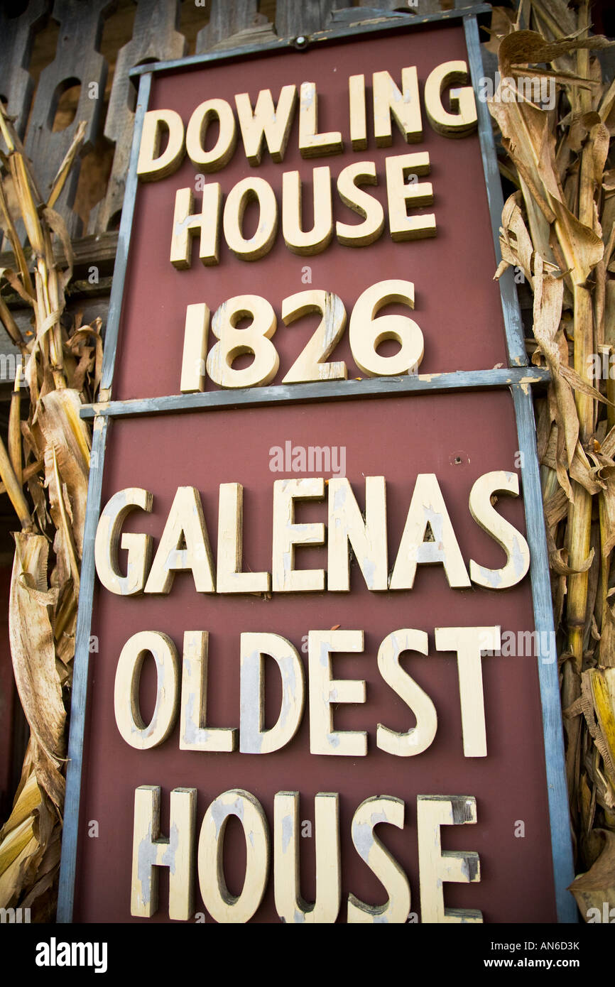ILLINOIS Galena Sign outside Dowling House oldest house in Galena built ...